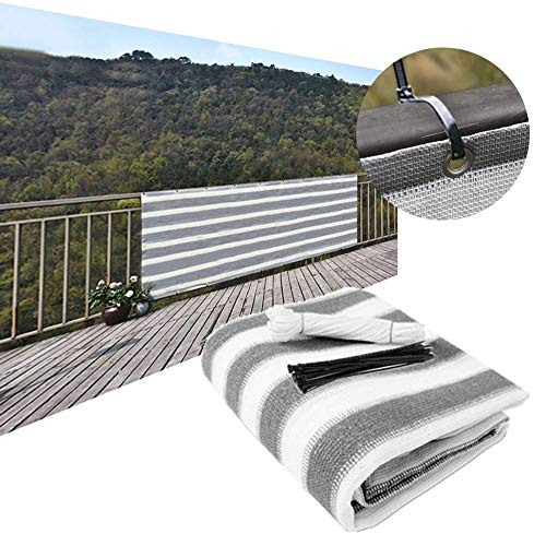 ALBN Sun Shade Mesh, Stripe Privacy Screen Weatherproof with Metal Hole for Balcony Patio Fences Privacy Protection Hood, 51 Sizes (Color : Gray White, Size : 150x900cm)