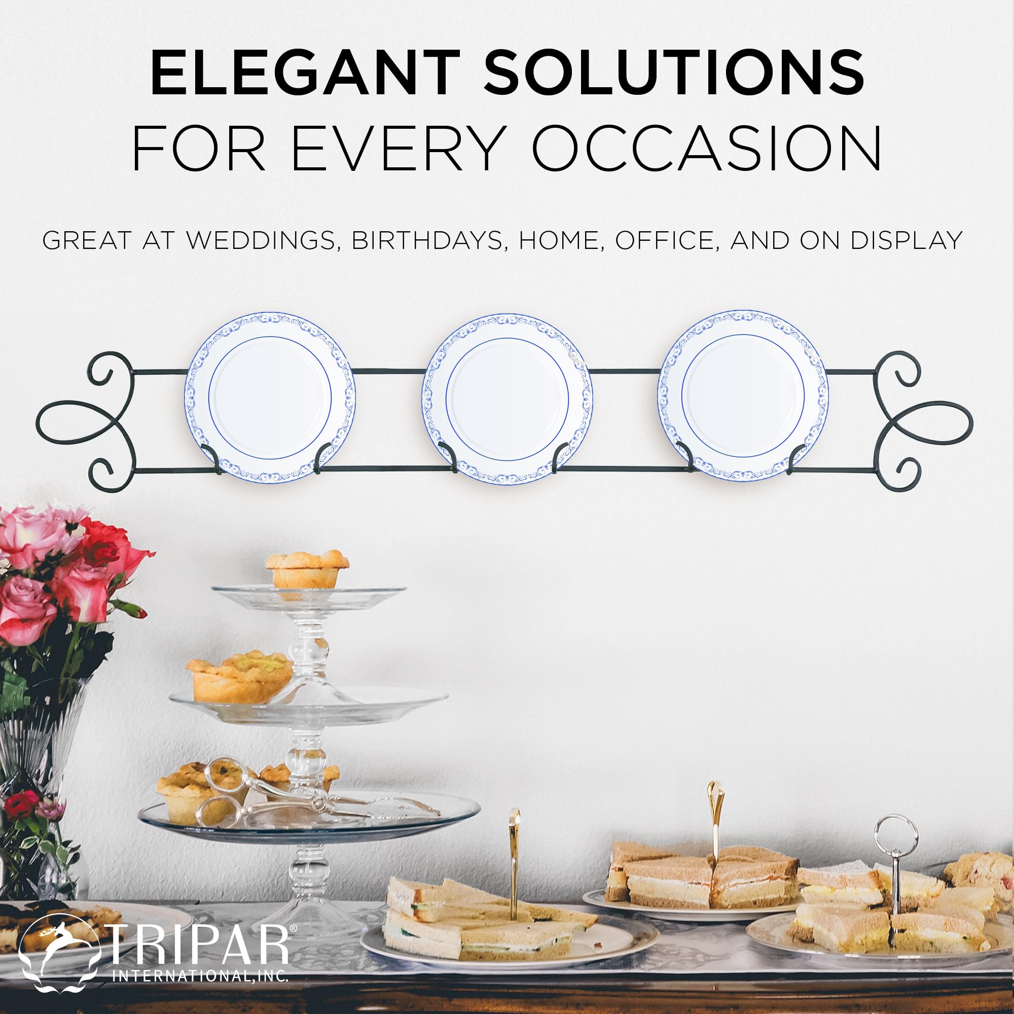 TRIPAR 3-Place Horizontal Black Plate Rack for Collectible Plates, Plaques, Dishes, & China