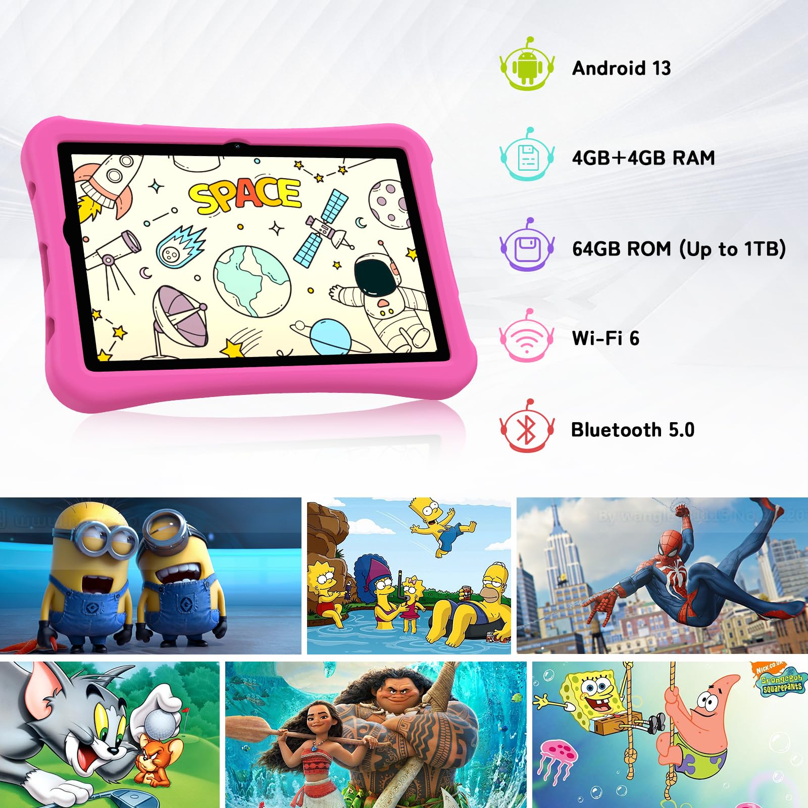UMIDIGI Kids Tablet, Android 13 Tablet for Kids, 10.1 inch G2 Tab Kids, 8(4+4) GB RAM 64GB ROM Up to 1TB, Children's Tablet with Parental Control, BT 5.0, WiFi 6, Learning Tablet for Kids (Pink)