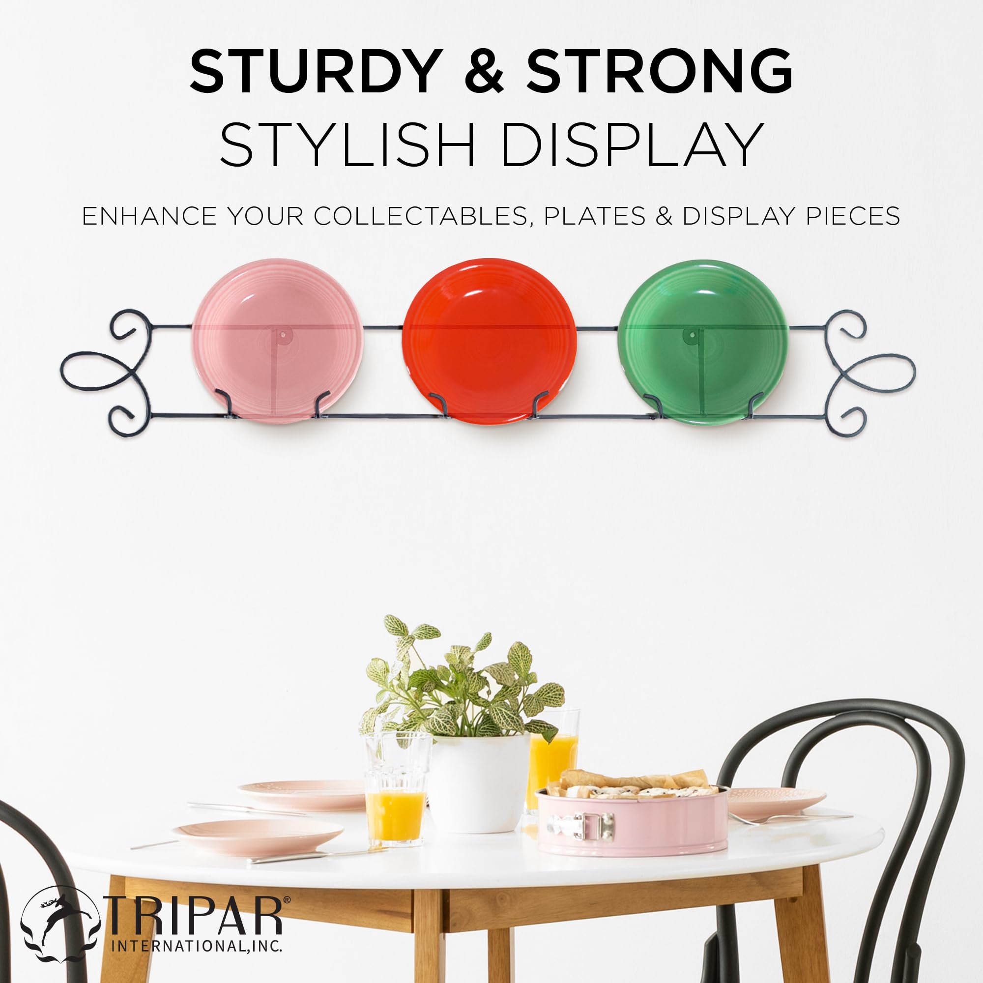 TRIPAR 3-Place Horizontal Black Plate Rack for Collectible Plates, Plaques, Dishes, & China