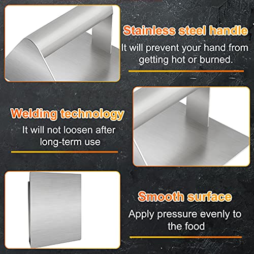 lsshao Pro Grade Burger Press Steak Weight with 304 Stainless Steel,Heavy Duty 5.5” Grill Press for Grills, Griddles and Flattops Perfect for Bacon, Paninis, Sandwiches and Vegetables,Dishwasher1