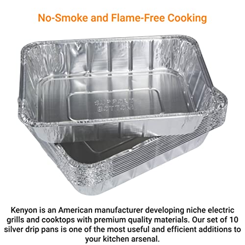 Kenyon Drip Tray Set, Disposable Grill Accessories, Foil Trays, Compatible with Kenyon Grills Except for G2, Rinse Out and Use Multiple Times, Pack of 10 Drip Pans, Silver