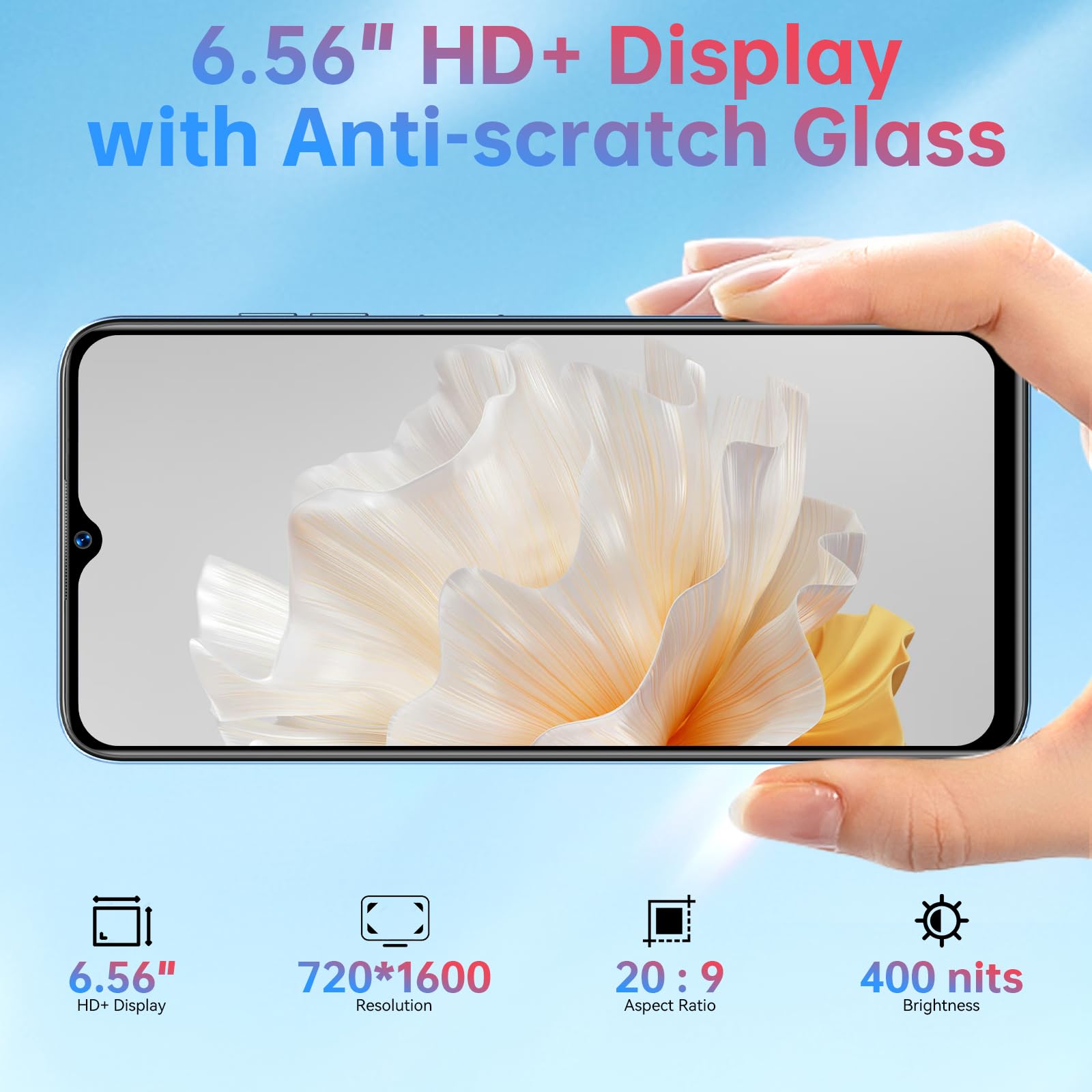 OUKITEL C35 - Cell Phone, 24GB RAM+256GB ROM Android 13 Phone, 50MP+8MP Camera, 6.56" HD+ Display Unlocked Phones, 5150 mAh Battery Mobile Phones,4G Dual SIM T-Mobile Smartphone, Face ID/GPS, Blue