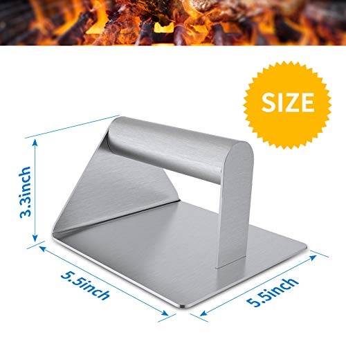 lsshao Pro Grade Burger Press Steak Weight with 304 Stainless Steel,Heavy Duty 5.5” Grill Press for Grills, Griddles and Flattops Perfect for Bacon, Paninis, Sandwiches and Vegetables,Dishwasher1