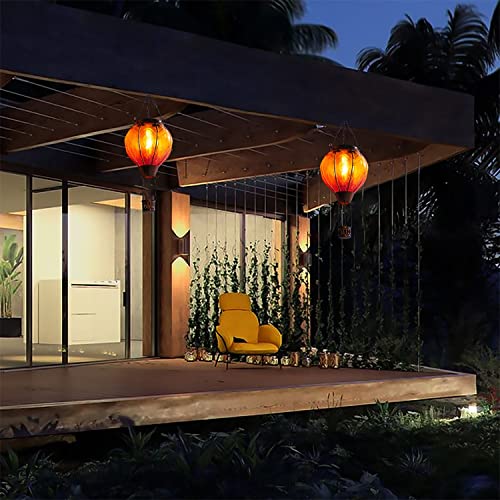 pearlstar Hot Air Balloon Solar Lantern with Flickering Flame Light, Outdoor Solar Hanging Lights Waterproof for Garden Yard Patio Farmhouse Decoration, Stained Glass Gradient Orange