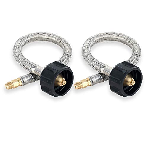GASLAND 12 Inch Stainless Braided RV Propane Hose for Camper, 1/4" Male Inverted Flare Propane Pigtail Regulator Hose for 2-Stage Regulator, Type 1 Connection & 1/4" Inverted Male Flare, 2-Pack
