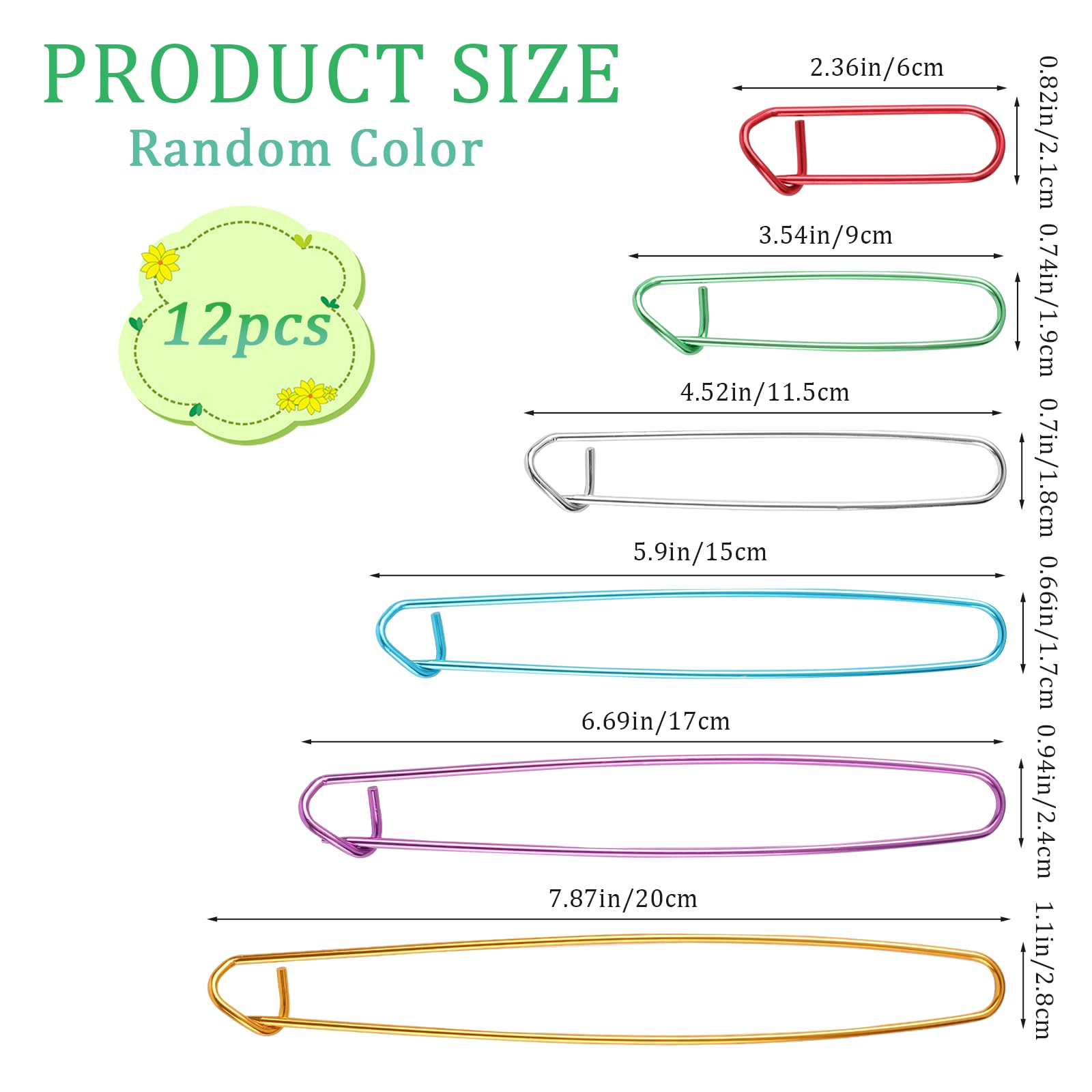12 PCS Knitting Stitch Holder Set 6 Size Colorful Aluminum Yarn Stitch Holder Set Needles Practical Knitting Crochet Tools Knitting Supplies for Manual DIY Blankets Knitting Project