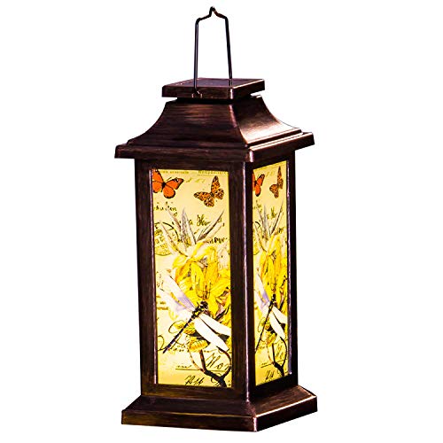 Topadorn Outdoor Hanging Solar Lantern Decoration for Garden Patio, Vintage Dragonfly Lantern