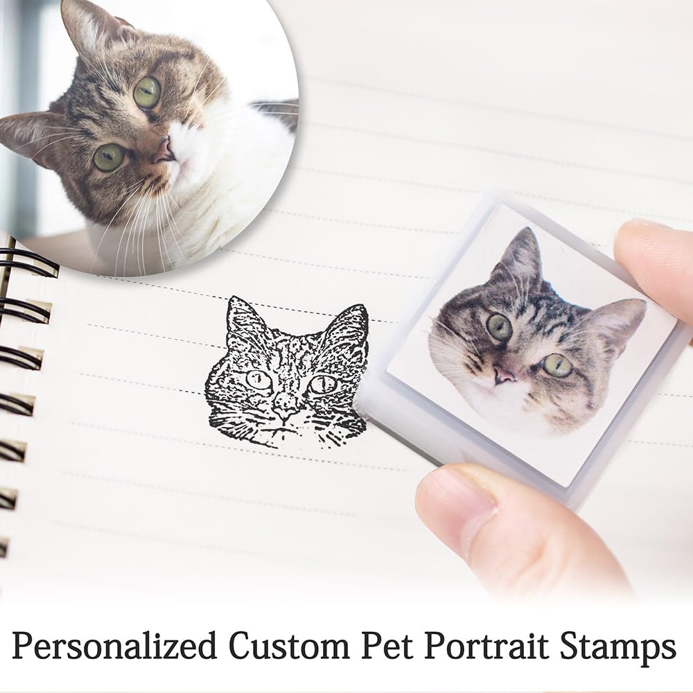 Personalized Pet Self-Inking Stamps,Custom Pet Photo Portrait Stamps for Cats Dogs,Rubber,Square,Funny Gift for Animal Lovers