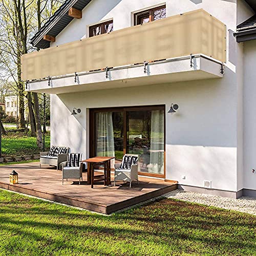 ALBN Balcony Privacy Screen Windshield Sunshade with Rope and Cable Ties, 100% HDPE Garden Balcony Cover, 48 Sizes (Color : Beige, Size : 90x800cm)