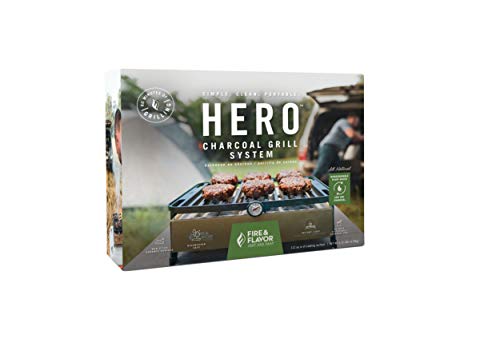 Fire & Flavor Hero Grill System - Ultra-Portable Grill for Camping, Tailgating, and BBQ on the Go - Tabletop Charcoal Grill Set Comes with Spatula, Thermometer, and Cutting Board