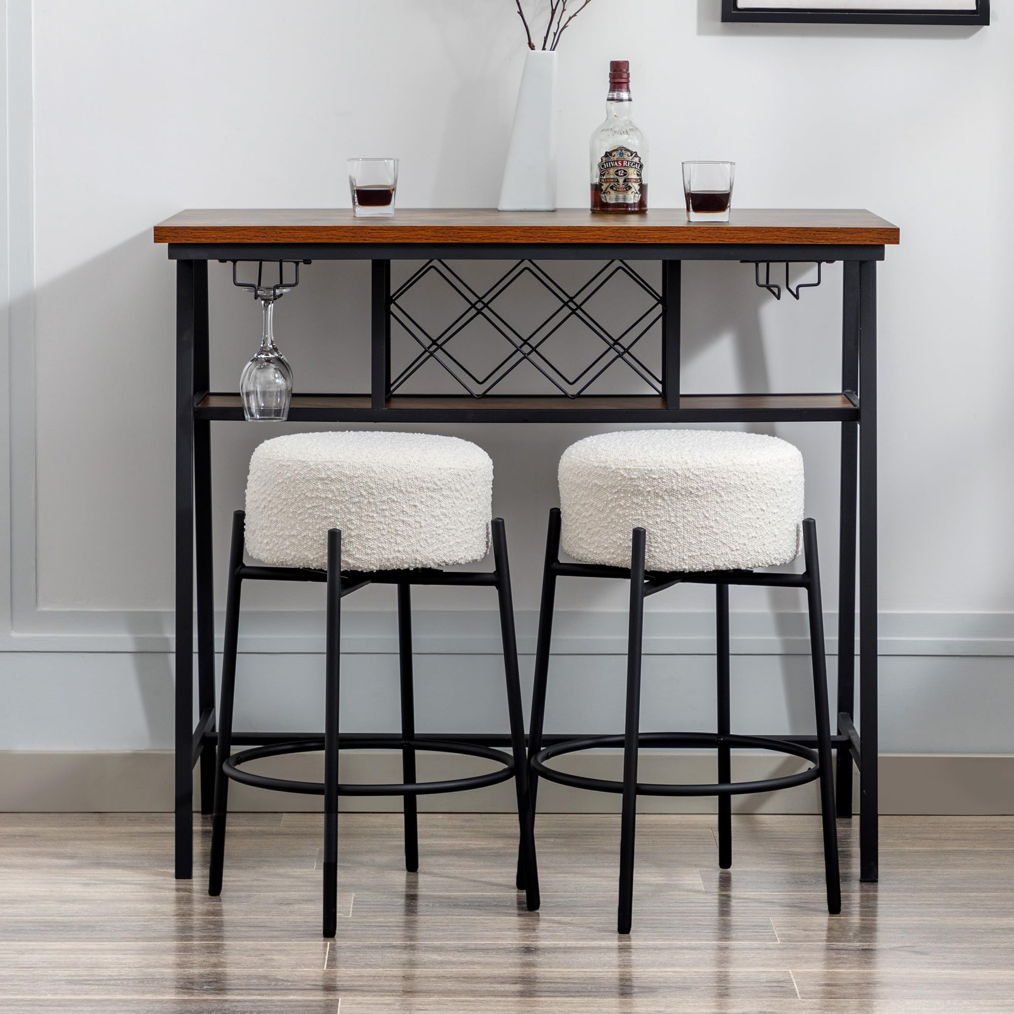 Flouki Swivel Bar Stools Counter Height, Modern Backless Stools for Kitchen Counter, Boucle Fabric Island Chairs with 6.7'' Thick Cushion and Metal Base, 26 inches H, Set of 2, White