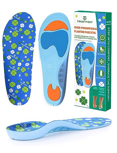 Trustfeet Over-Pronation Orthotic Insoles,Plantar Fasciitis Arch Support Inserts for Foot Pain Relief,Thin Shoe Insoles for Flat Feet,Women Men Everyday Use Insoles for Walking,Standing-M