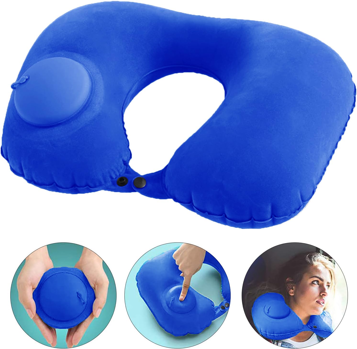 Dufominc Inflatable Travel Neck Pillow for Camping and Traveling Portable U-Shaped Pillow Suitable for Sleep Rest Car Office and Outdoor - Navy Blue