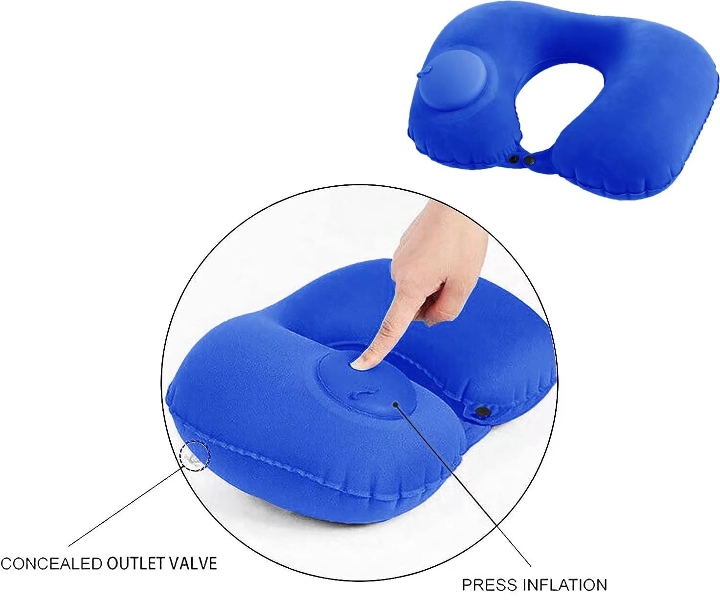 Dufominc Inflatable Travel Neck Pillow for Camping and Traveling Portable U-Shaped Pillow Suitable for Sleep Rest Car Office and Outdoor - Navy Blue