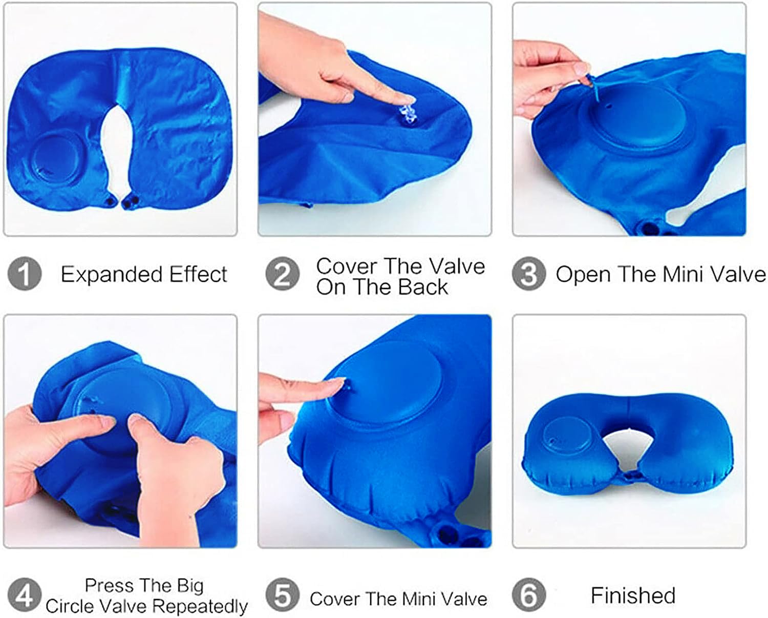 Dufominc Inflatable Travel Neck Pillow for Camping and Traveling Portable U-Shaped Pillow Suitable for Sleep Rest Car Office and Outdoor - Navy Blue