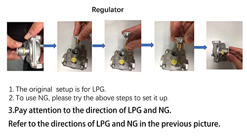 1/2'' NPT Gas Regulator, LPG Natural Gas Pressure Regulator Inlet Pressure: 1/2" PSI (3.5KPa) Outlet Pressure: LPG 10" W. C & NG 5" W. C for Gas Pressure Regulator with Gas Line Thread Tape