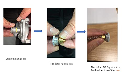 1/2'' NPT Gas Regulator, LPG Natural Gas Pressure Regulator Inlet Pressure: 1/2" PSI (3.5KPa) Outlet Pressure: LPG 10" W. C & NG 5" W. C for Gas Pressure Regulator with Gas Line Thread Tape