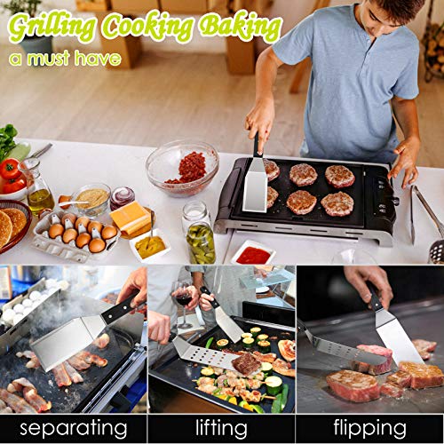 HaSteeL Metal Spatula Set of 5, Stainless Steel Grill Spatula & Griddle Scraper - Multipurpose Griddle Accessories for BBQ Hibachi Teppanyaki Flat Top Cooking, Riveted Handle & Dishwasher Safe