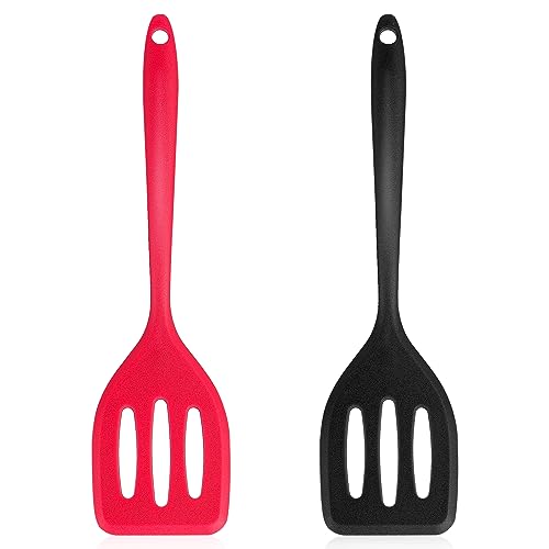 WLLHYF 2 Pack Small Silicone Turners Non Stick Slotted Kitchen Spatulas High Heat Resistant Cooking Utensils Ideal Cookware for Fish, Eggs, Pancakes