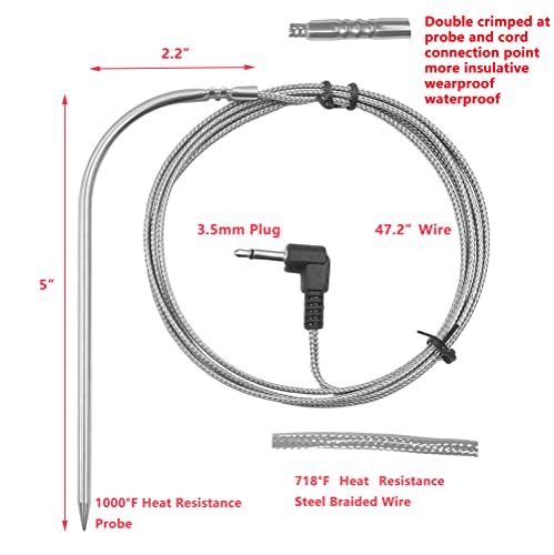 Replacement Meat Probes for Char-Griller Gravity Fed 980 and Akorn auto-kamado and Camp Chef Wood Pellet Grills, 2 Packs of Temperature Probe.