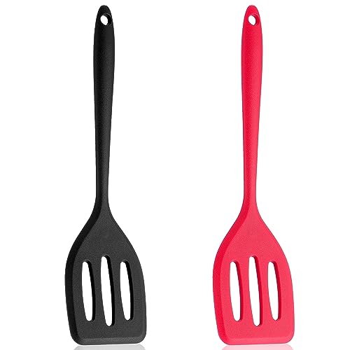 WLLHYF 2 Pack Small Silicone Turners Non Stick Slotted Kitchen Spatulas High Heat Resistant Cooking Utensils Ideal Cookware for Fish, Eggs, Pancakes
