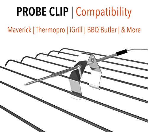BBQ Butler Meat Thermometer Probe Holder - Temp Probe Clip - Barbecue Clip -Single Hole A-Style Design - Ambient Thermometer Temperature Readings for Smokers/Grills/Ovens - 2 Clips