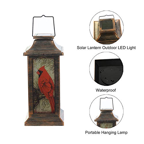 Topadorn Hanging Solar Lantern Waterproof Portable Lamp Outdoor Garden Decorative LED Light, Red Bird,10"H
