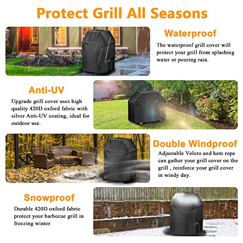 Aoretic Grill Cover 32 inch Gas BBQ-Cover, Fit Most 2 Burner Grill Waterproof Small Barbeque Cover with Velcro Straps & Adjustable Drawstring for Weber,Nexgrill,Char-Broil, Monument,Dyna-Glo,Kenmore