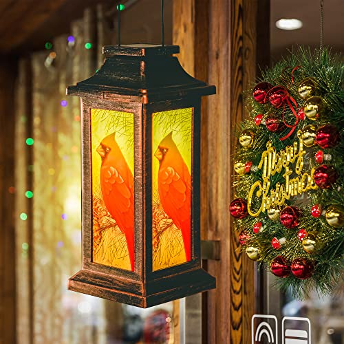 Topadorn Hanging Solar Lantern Waterproof Portable Lamp Outdoor Garden Decorative LED Light, Red Bird,10"H