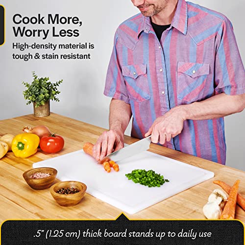 Thirteen Chefs Extra Large Cutting Board - 18 x 12 x 0.5" Plastic Cutting Boards with Juice Groove for Kitchen, BBQ Pit, Backyard Grill, Huge Dinner Parties - Dishwasher Safe Chopping Board, White