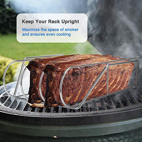Extra Long Stainless Steel Rib Rack for Smoking and Grilling, Holds up to 3 Full Racks of Ribs, Fits 18β or Larger Gas Smoker or Charcoal Grill, Perfect Smoker Accessories Gifts for Men