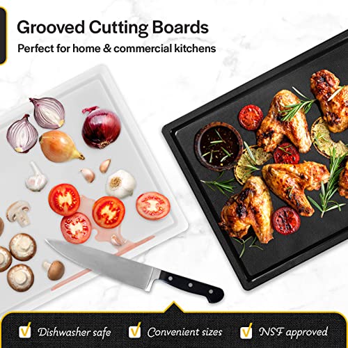 Thirteen Chefs Extra Large Cutting Board - 18 x 12 x 0.5" Plastic Cutting Boards with Juice Groove for Kitchen, BBQ Pit, Backyard Grill, Huge Dinner Parties - Dishwasher Safe Chopping Board, White