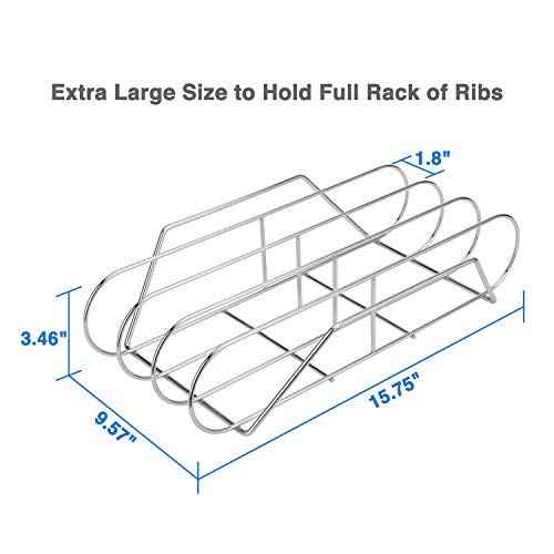 Extra Long Stainless Steel Rib Rack for Smoking and Grilling, Holds up to 3 Full Racks of Ribs, Fits 18β or Larger Gas Smoker or Charcoal Grill, Perfect Smoker Accessories Gifts for Men