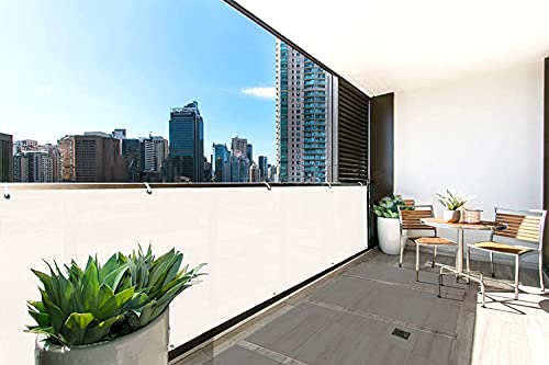 WUZMING Balcony Privacy Protection Windshield Sun Protection UV Protection Reinforced Buttonholes, HDPE Weather Resistant, with Rope and Cable Tie (Color : White, Size : 65x400cm)