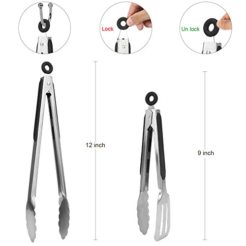 Kitchen Tongs, Joinkitch Stainless Steel Cooking Tongs Set 2 pack (12-inch.9-inch) With Heat Resistant Handle For Kitchen Outdoor Barbeque Salad Fish Thick Steak