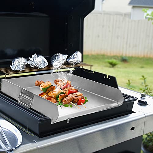 Minneer 100% Stainless Steel Universal Griddle with Even Heat Cross Bracing and Integral Handles for Charcoal/Gas Grills, Camping, Tailgating, and Parties (32" - 18")