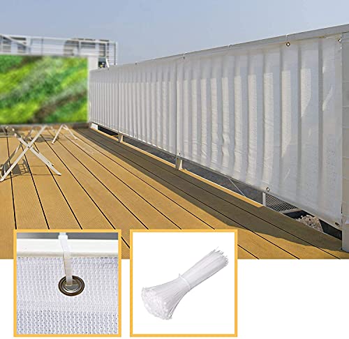 WUZMING Balcony Privacy Protection Windshield Sun Protection UV Protection Reinforced Buttonholes, HDPE Weather Resistant, with Rope and Cable Tie (Color : White, Size : 65x400cm)