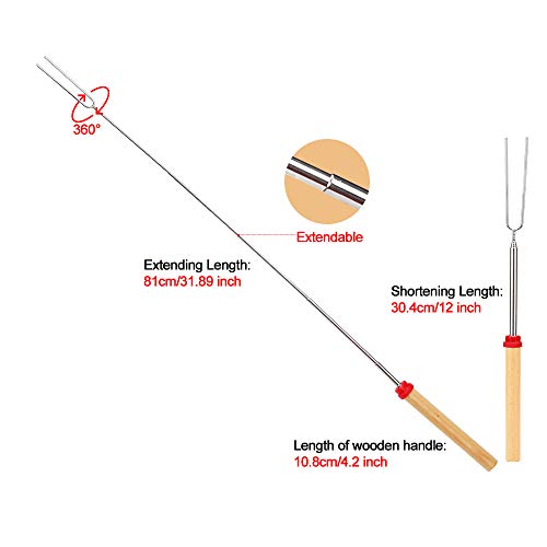 8 Marshmallow Roasting Sticks, 32 Inch Telescoping Hot Dog Forks&Smores Stainless Steel Skewers Extendable for Campfire, Camping Stove Bonfire BBQ Tools with Portable Bag