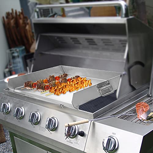 Minneer 100% Stainless Steel Universal Griddle with Even Heat Cross Bracing and Integral Handles for Charcoal/Gas Grills, Camping, Tailgating, and Parties (32" - 18")