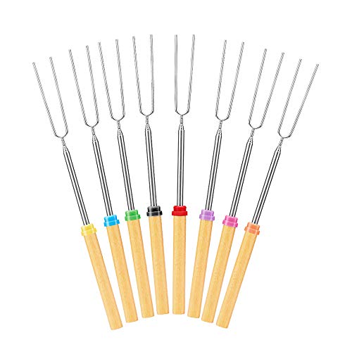 8 Marshmallow Roasting Sticks, 32 Inch Telescoping Hot Dog Forks&Smores Stainless Steel Skewers Extendable for Campfire, Camping Stove Bonfire BBQ Tools with Portable Bag