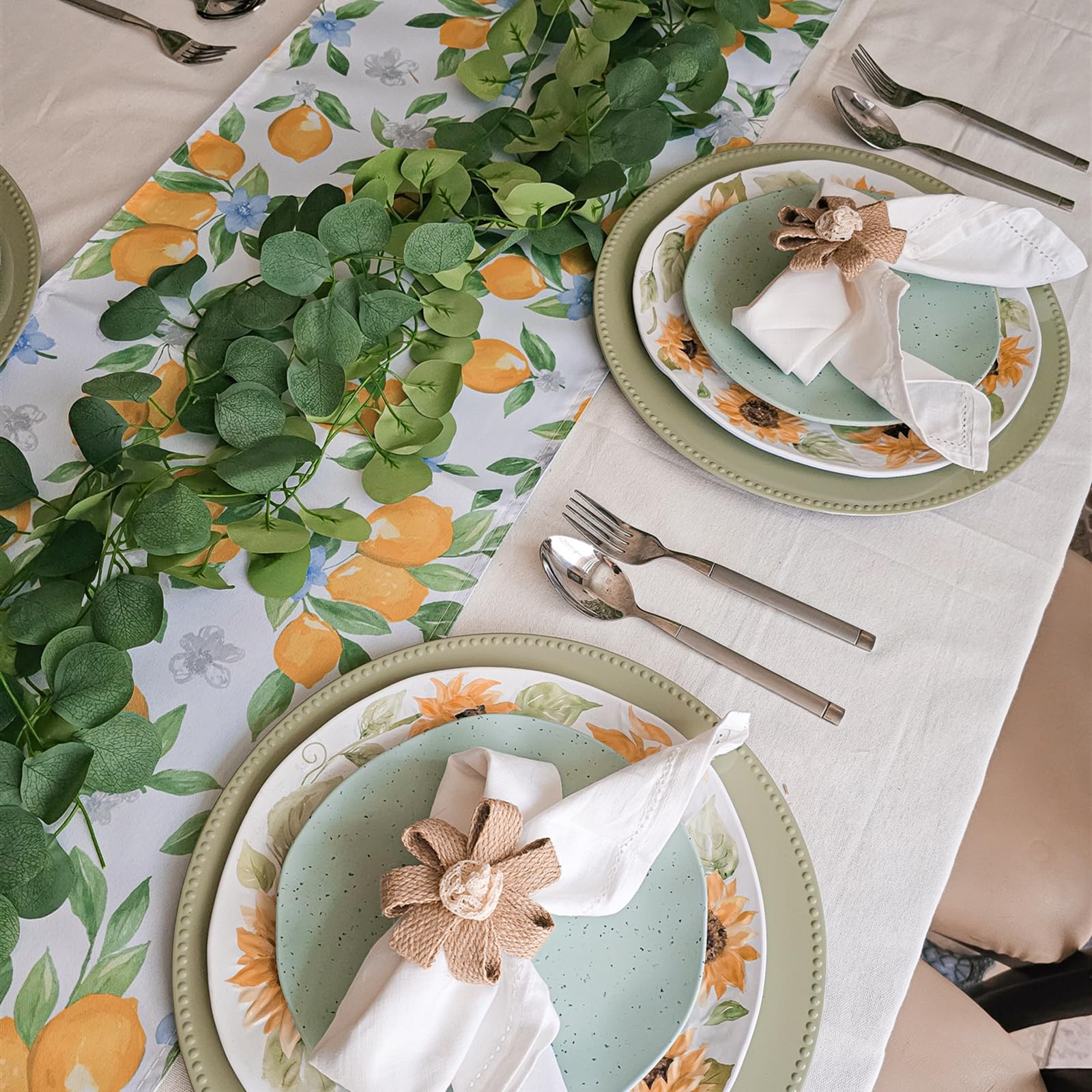 CQURE 20Pcs Eucalyptus Garland,Artificial Eucalyptus Leaves Faux Eucalyptus Garland Bulk Greenery Leaf Garland Table Runner Wreath Vines for Wedding Party Table Fireplace Bedroom Wall Room Decor