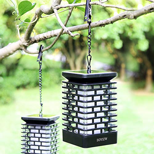 EOYIZW Solar Lantern Lights Outdoor Decor Flame Lights, Upgraded 99LEDs Dancing Flickering Flame Lights, Waterproof LED Lanterns Lights for Decor Garden Patio Pathway Deck Yard Blue-1Pack
