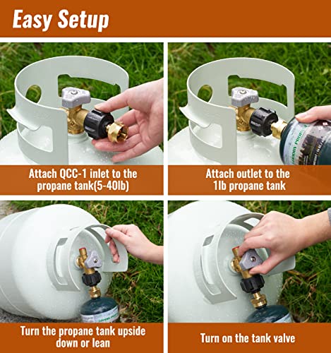 CALPOSE Propane Refill Adapter, Fill 1 Pound Bottles from 20lb Tank, Fits QCC1 / Type1 Propane Tank and 1 lb Throwaway Disposable Cylinder Propane Bottle Connector