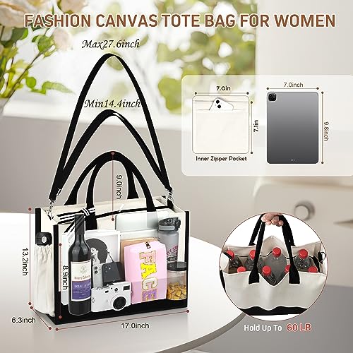 QLOVEA Large Initial Canvas Tote Bag with Zipper Travel Beach Bag with Embroidery Initial Gifts for Her Women