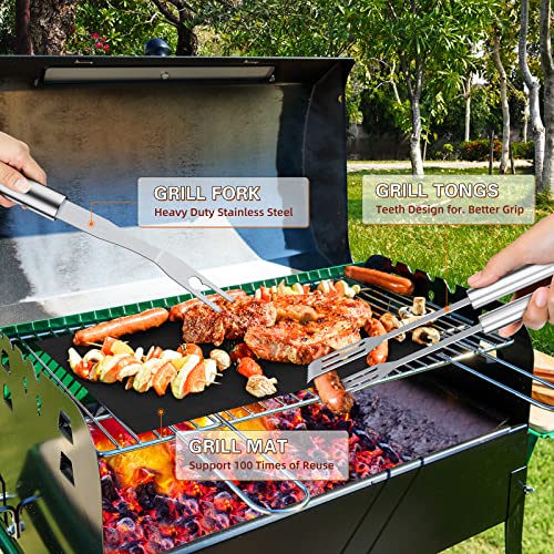 Heavy Duty Stainless Steel Basic BBQ Grill Accessories Barbecue Tool Utensils Set with Cleaning Scraper Brush Spatula Long Tongs Fork Storage Apron, Grilling Gift for Men Outdoor Barbecue Kit (30PCS)