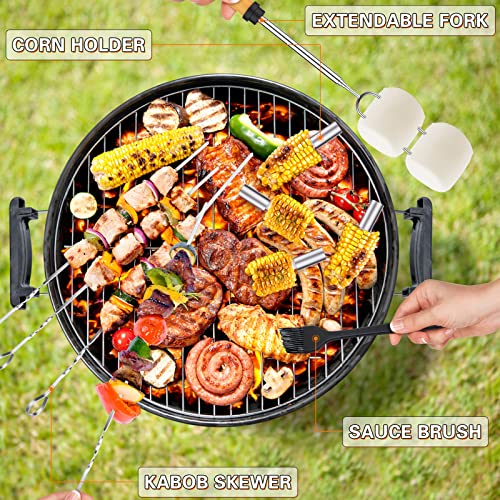 Heavy Duty Stainless Steel Basic BBQ Grill Accessories Barbecue Tool Utensils Set with Cleaning Scraper Brush Spatula Long Tongs Fork Storage Apron, Grilling Gift for Men Outdoor Barbecue Kit (30PCS)