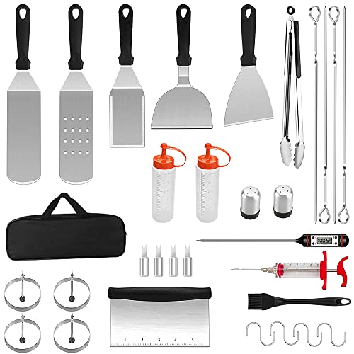 Griddle Accessories, Lidlife 31pcs Flat Top Grill Accessories for Blackstone and Camp Chef, Griddle Grill Tools Set for Professional BBQ, Grill Set with Spatula,Tongs,Bottle, Egg Ring and Carry Bag