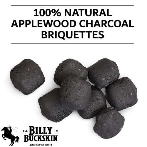 Billy Buckskin Co. Oak & Apple Charcoal Briquettes | Burns Hotter, Longer & Cleaner | 100% Natural Oak & Apple Wood | Prized Flavor Briquettes | Lights Easily | 6.5-Pound Bag