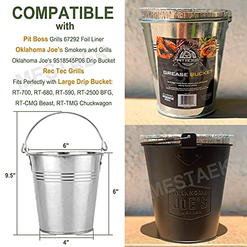 MESTAEK Grill Drip Bucket with 20-Pack Disposable Foil Liner,Compatible with Pit Boss Grills,Oklahoma Joe's,Rec Tec &Traeger,6.3"x6.0"